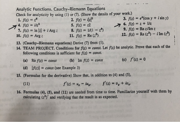 Solved Analytic Functions Cauchy Riemann Equations Check