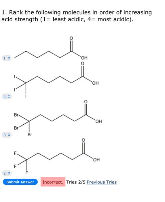 Solved 1. Rank the following molecules in order of | Chegg.com