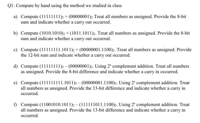 Solved Q1: Compute by hand using the method we studied in | Chegg.com