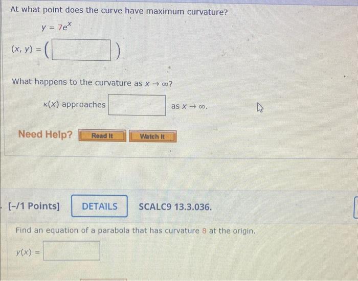Solved At what point does the curve have maximum curvature? | Chegg.com
