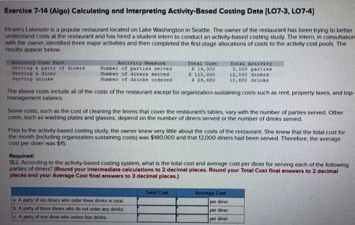 Solved Exercise 7-14 (Algo) Calculating and Interpreting | Chegg.com