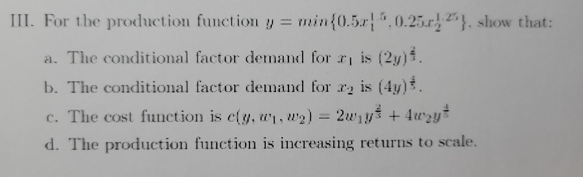 Solved III. For the production function | Chegg.com