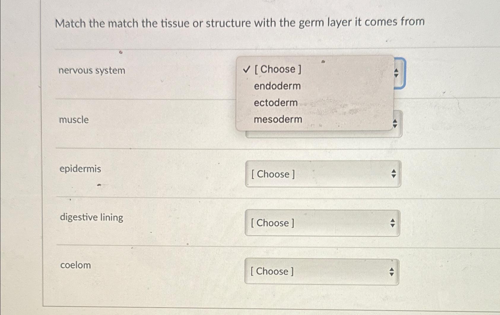 Solved Match the match the tissue or structure with the germ | Chegg.com