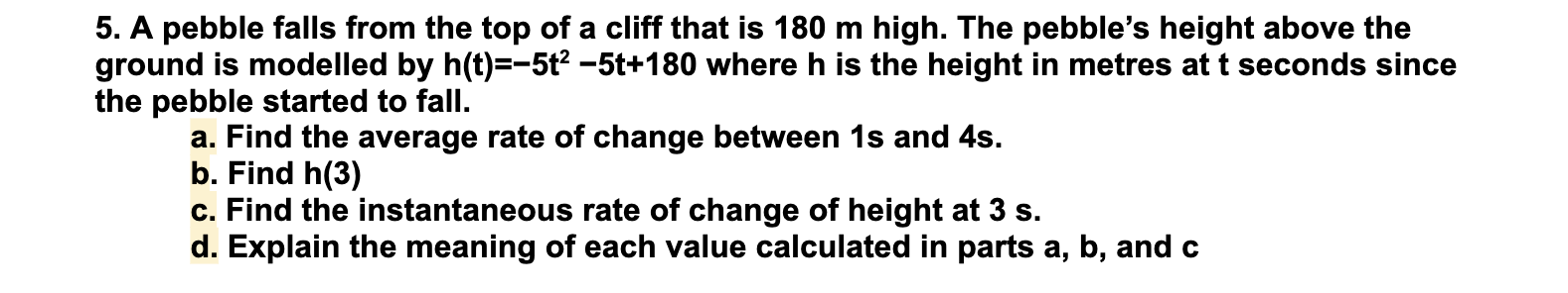 Solved A pebble falls from the top of a cliff that is 180m | Chegg.com