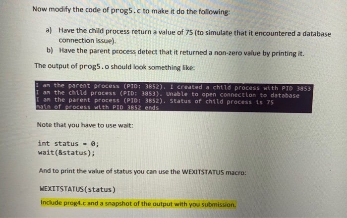 Solved Now modify the code of prog5.c to make it do the | Chegg.com