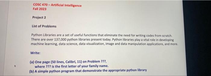 Solved cosc470 - Artificial Intelligence Fall 2023 Project 2 | Chegg.com