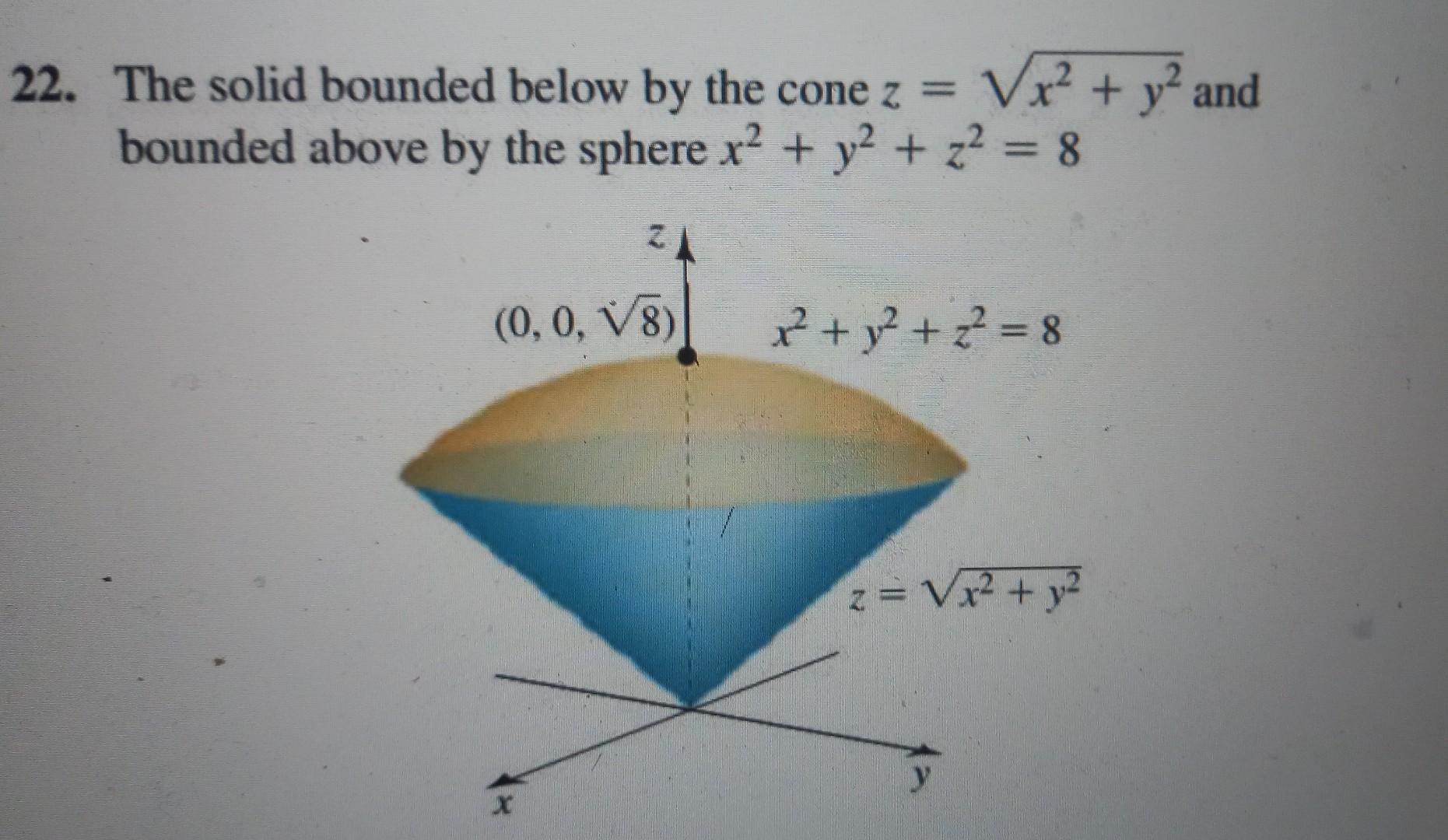 Solved 22. The solid bounded below by the cone z=x2+y2 and | Chegg.com