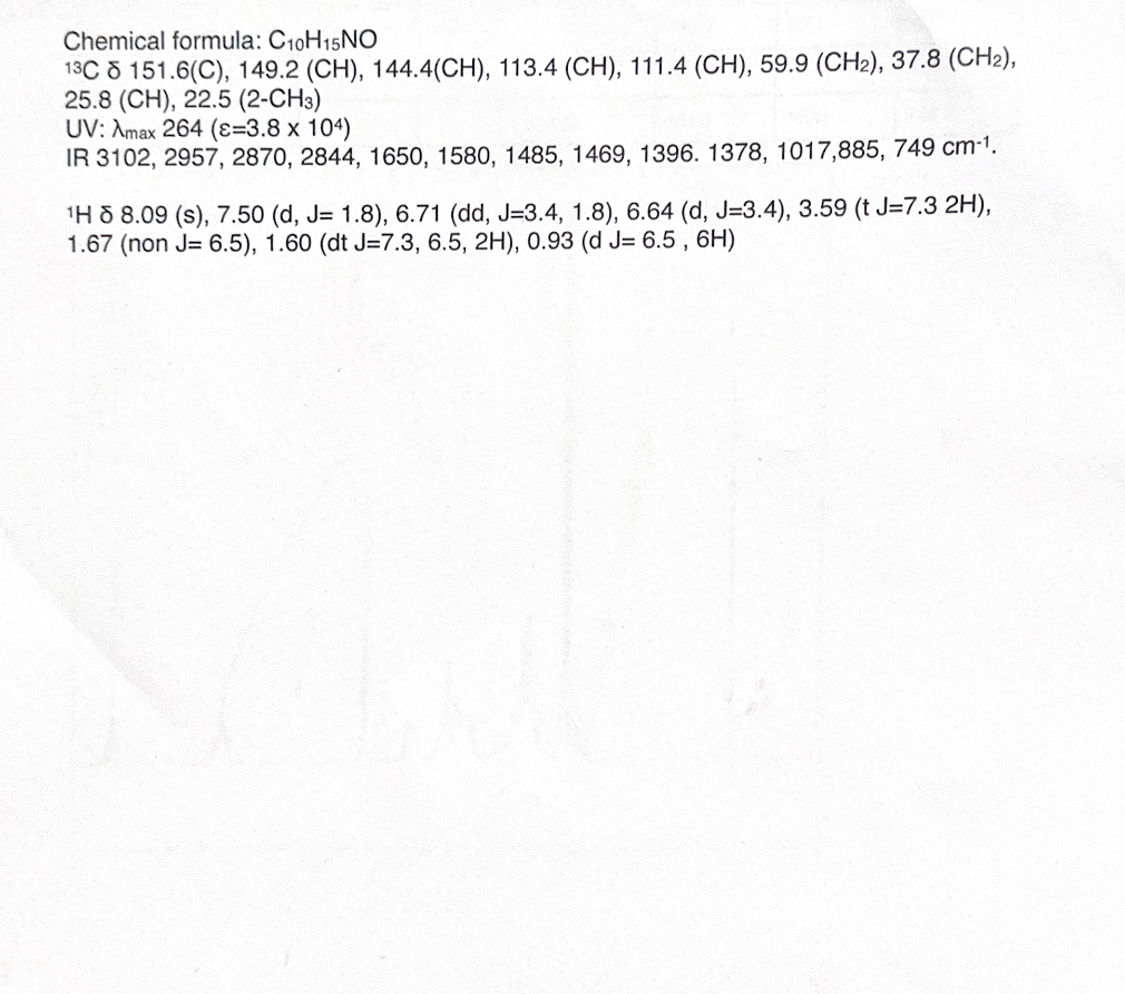 Solved Chemical formula: C10H15NO. ﻿Find its structure based | Chegg.com