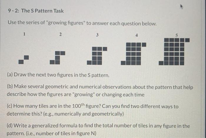 Solved 9-2: The S Pattern Task Use the series of "growing | Chegg.com