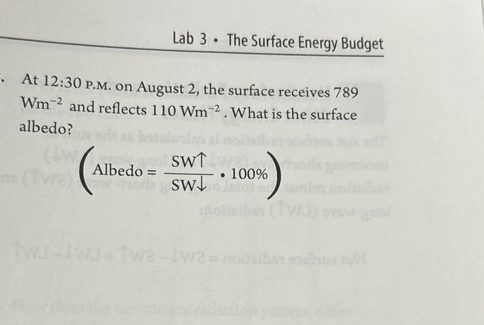 Solved Lab 3 - ﻿The Surface Energy BudgetAt 12:30 ﻿P.M. ﻿on | Chegg.com