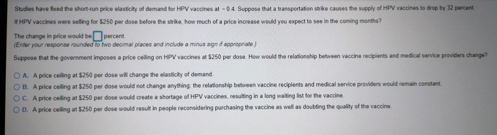 Solved Studies have fixed the short-run price elasticity of | Chegg.com