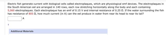 Solved Electric fish generate current with biological cells | Chegg.com