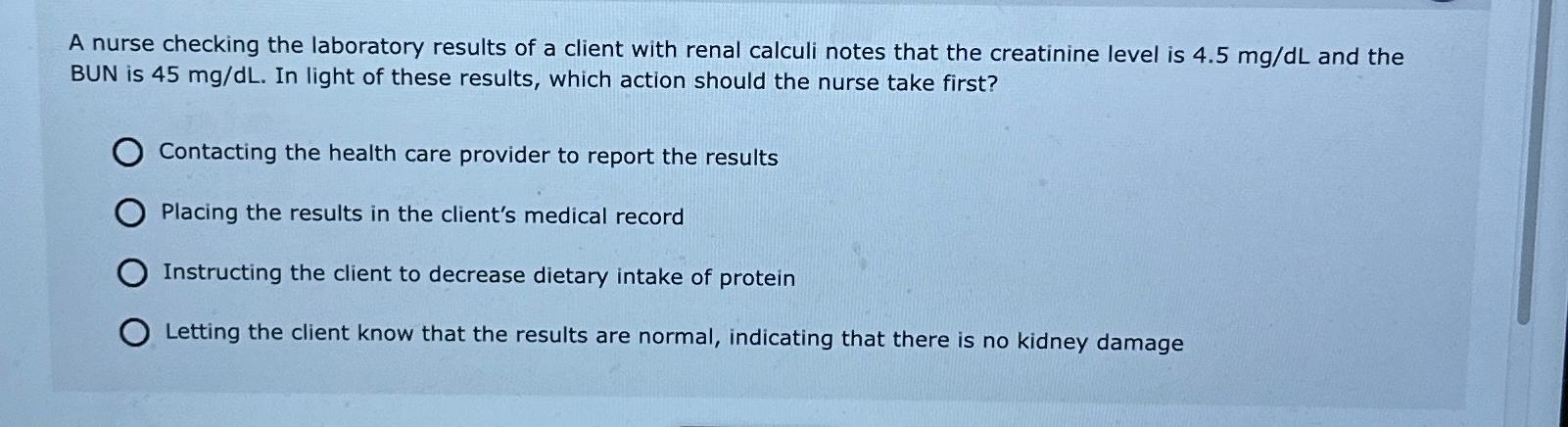 Solved A nurse checking the laboratory results of a client | Chegg.com