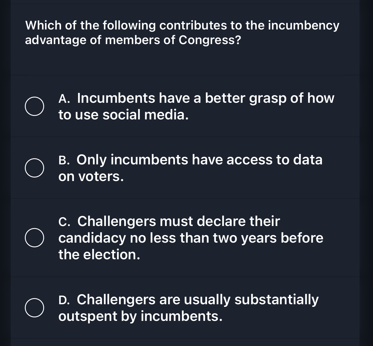 Solved Which of the following contributes to the incumbency | Chegg.com