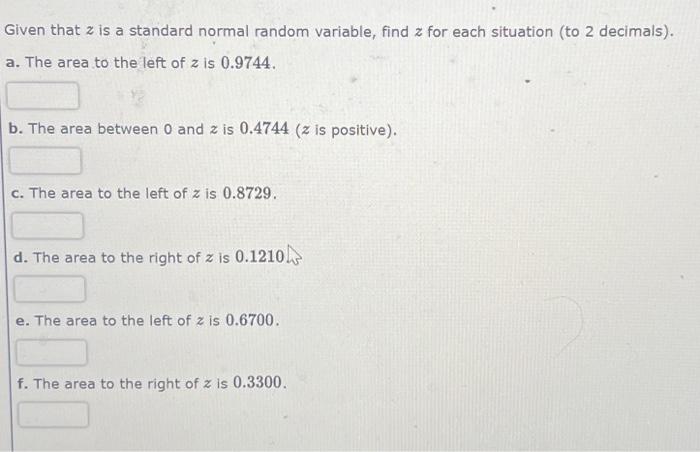 Solved Given that z is a standard normal random variable, | Chegg.com
