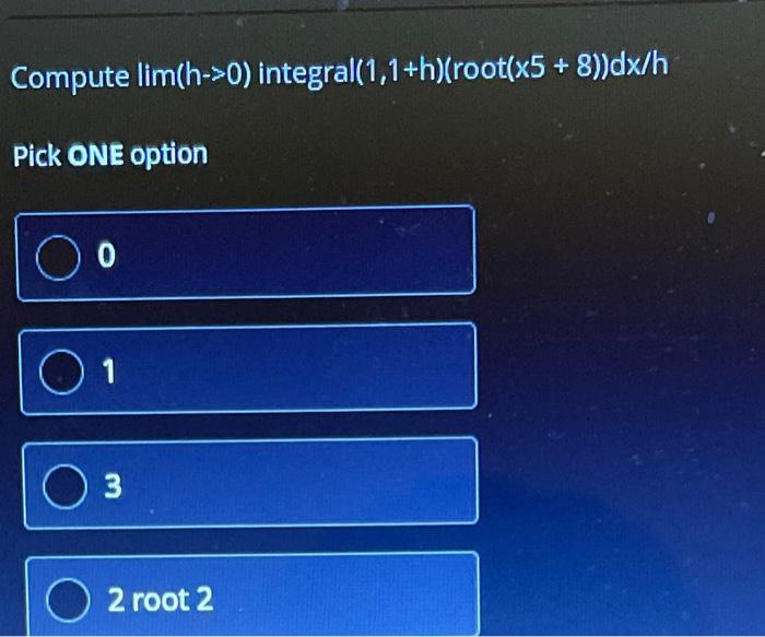 Solved Pick ONE option 0 1 3 2root2 | Chegg.com