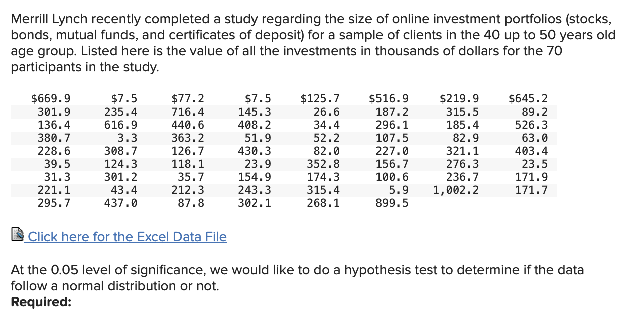 Solved Merrill Lynch recently completed a study regarding | Chegg.com