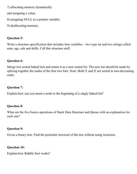 Solved 7) allocating memory dynamically and assigning a | Chegg.com