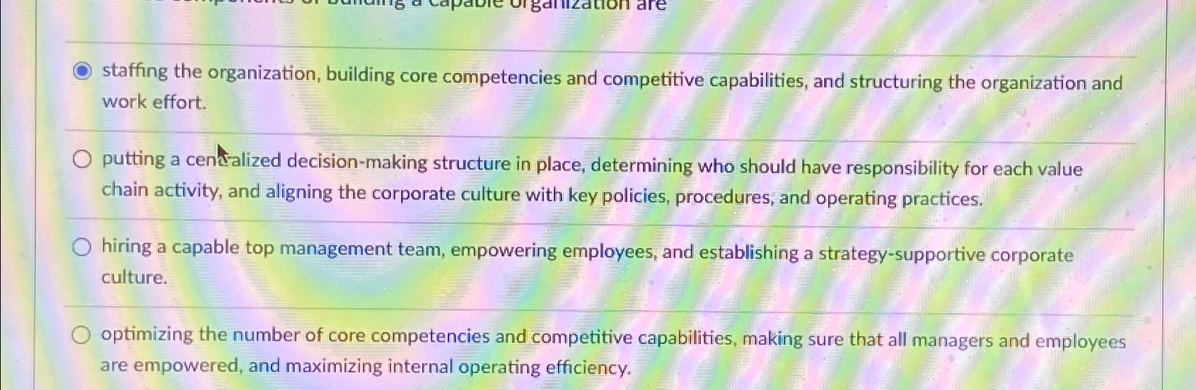 Solved staffing the organization, building core competencies | Chegg.com