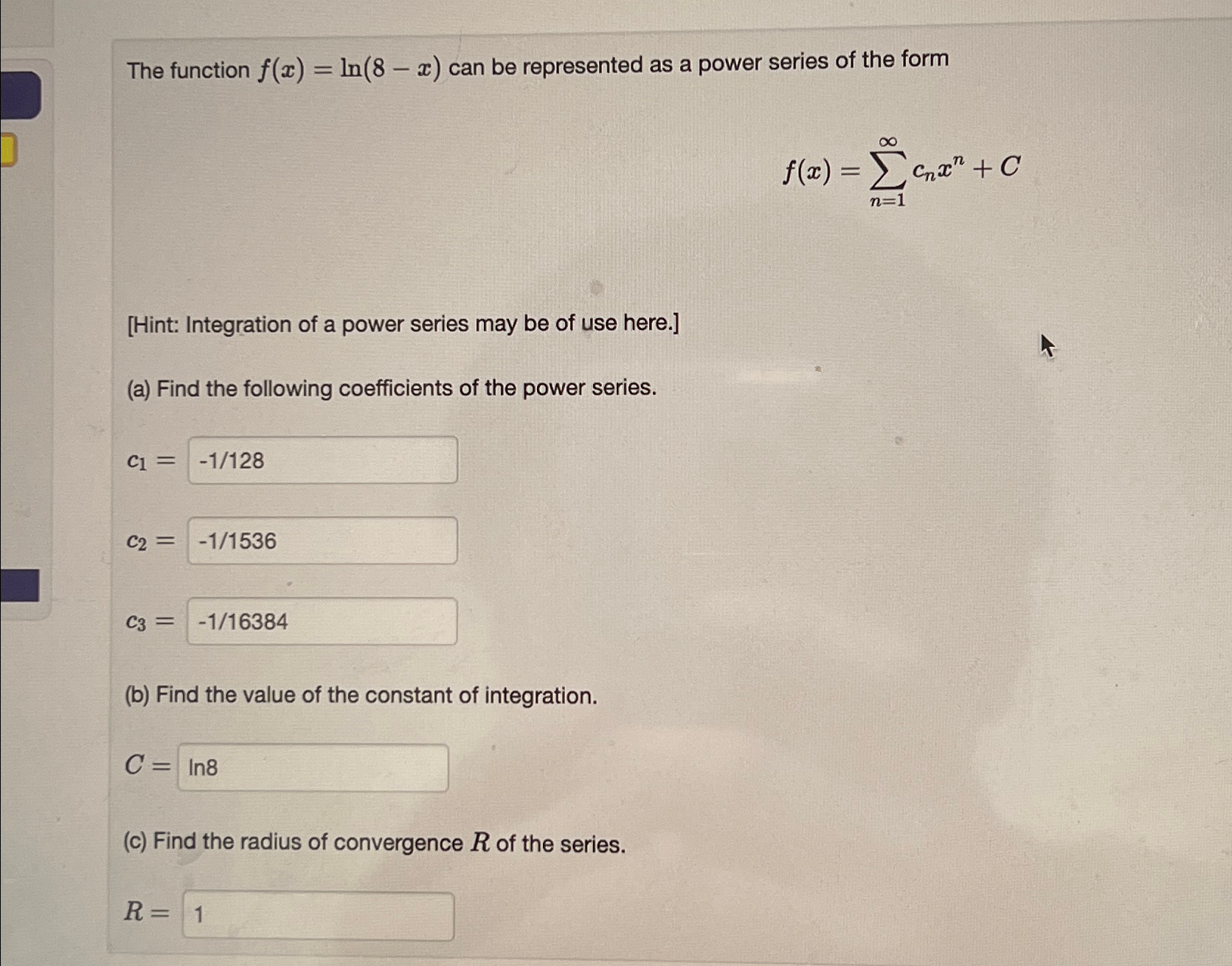 Solved The function f(x)=ln(8-x) ﻿can be represented as a | Chegg.com