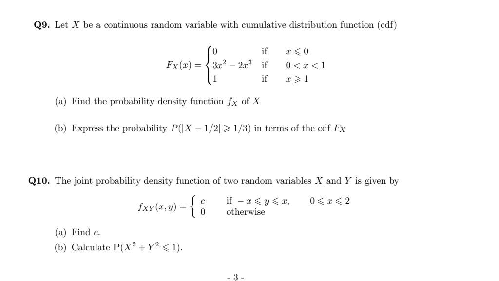 Solved Q9. Let X be a continuous random variable with | Chegg.com