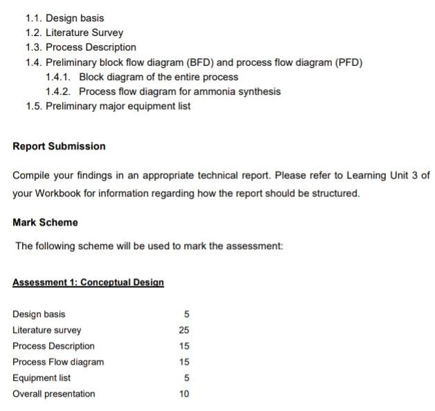Solved 1.1. Design basis 1.2. Literature Survey 1.3. Process | Chegg.com