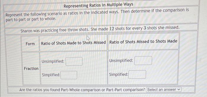 Solved Representing Ratios in Multiple Ways Represent the | Chegg.com