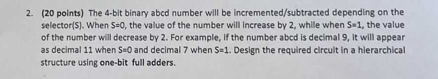 Solved ( 20 ﻿points) ﻿The 4 -bit binary abcd number will be | Chegg.com