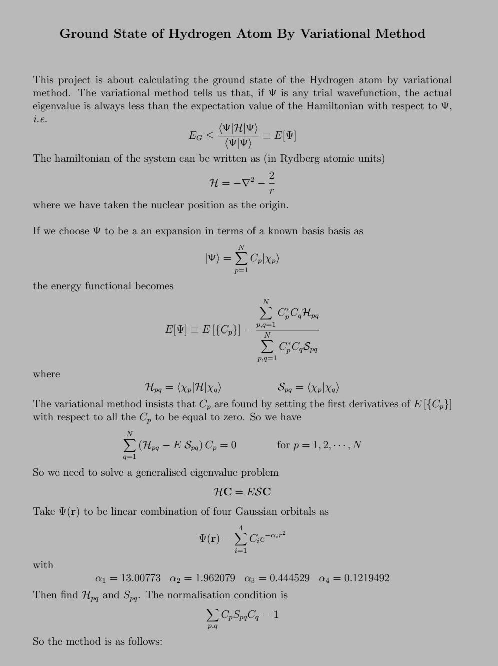 Ground State of Hydrogen Atom By Variational Method | Chegg.com