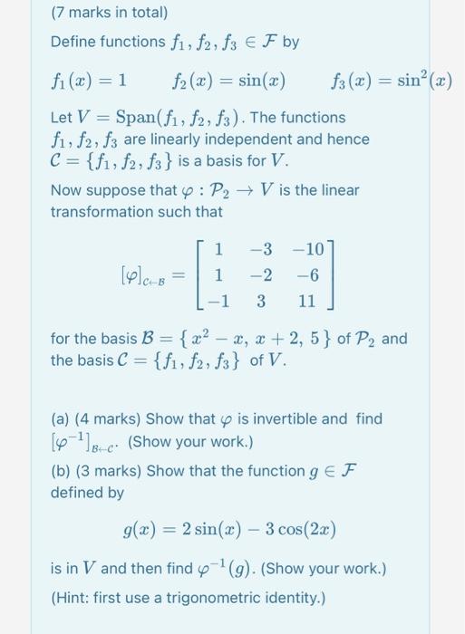 Solved Define functions f1,f2,f3∈F by | Chegg.com