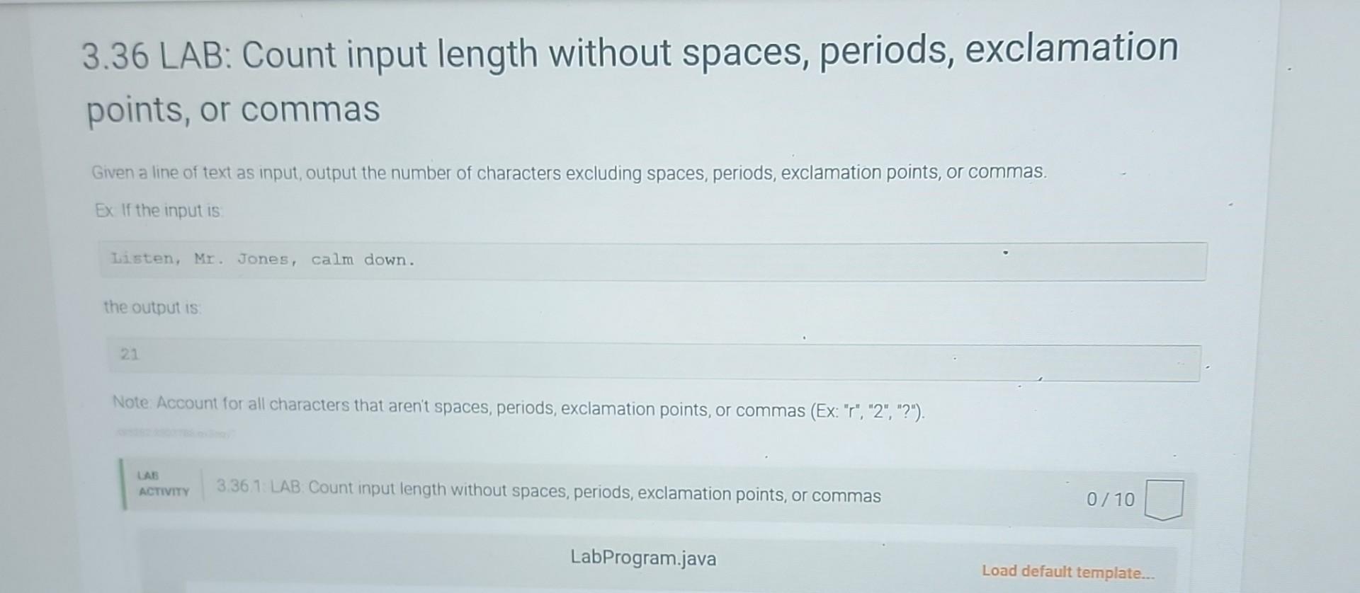 Solved 3 36 Lab Count Input Length Without Spaces Periods