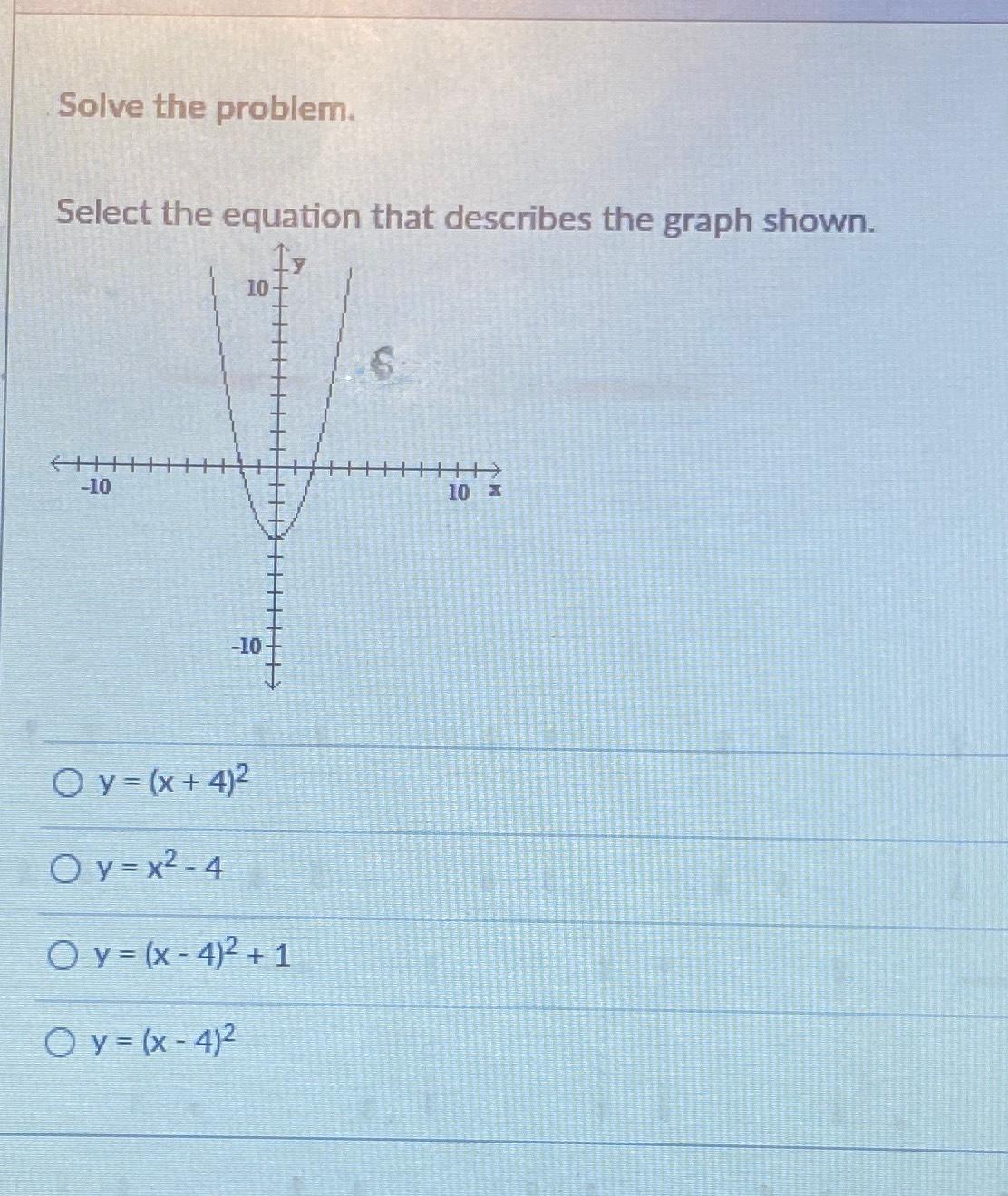 Solved Solve the problem.Select the equation that describes | Chegg.com