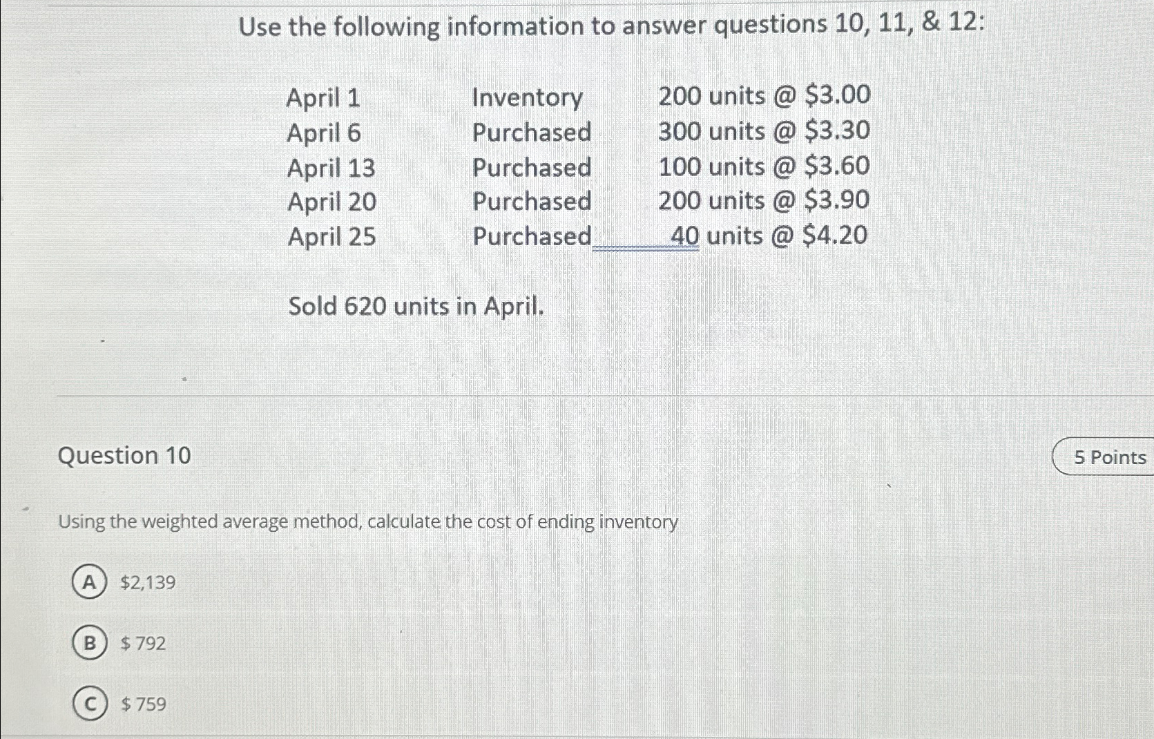 Solved Use the following information to answer questions | Chegg.com