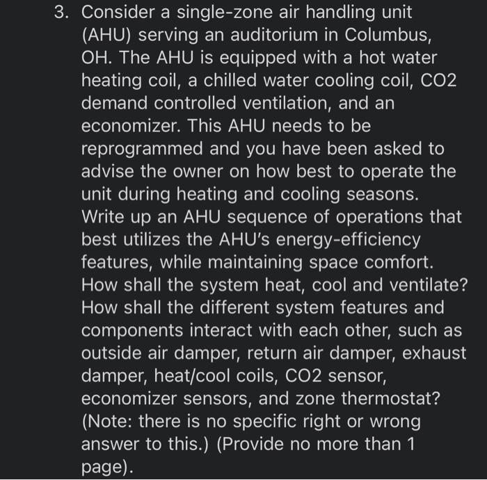 Solved Consider a single-zone air handling unit (AHU) | Chegg.com