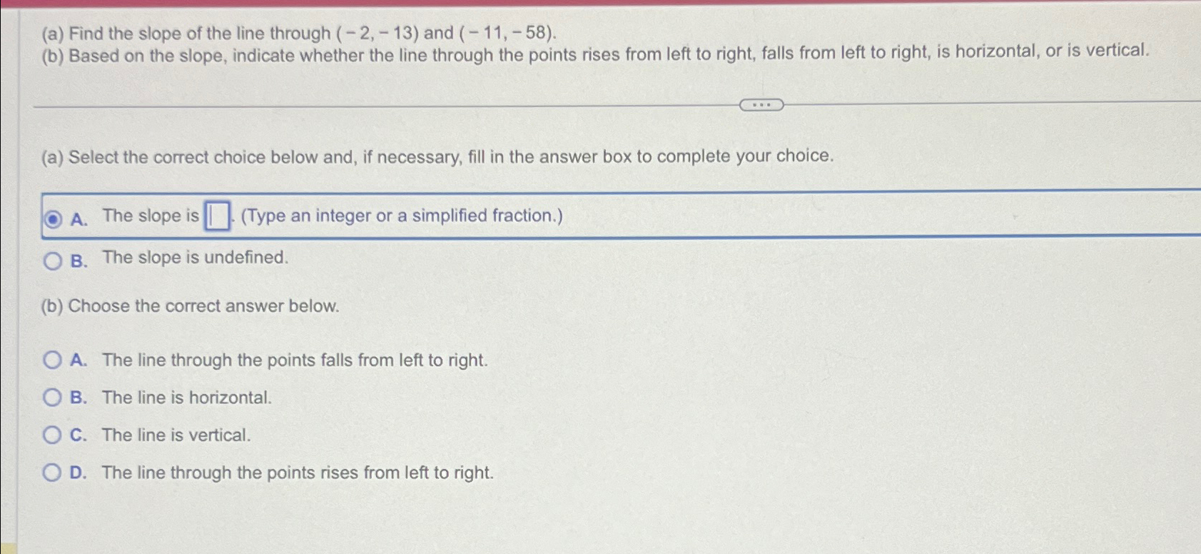Solved (a) ﻿Find the slope of the line through (-2,-13) ﻿and | Chegg.com