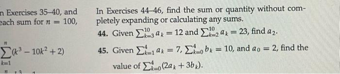 Solved Exercises 35-40, and In Exercises 44-46, find the sum | Chegg.com Solved Exercises 35-40, and In Exercises 44-46, find the sum | Chegg.com