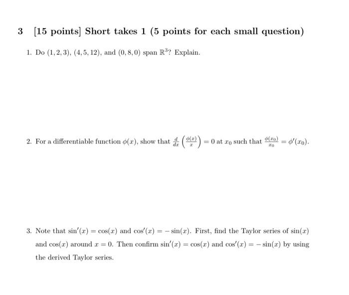 Solved 3 [15 points] Short takes 1 (5 points for each small | Chegg.com