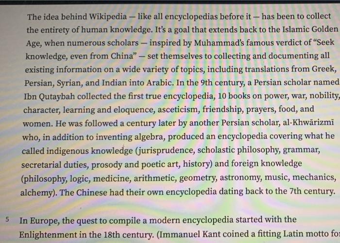The idea behind Wikipedia - like all encyclopedias | Chegg.com
