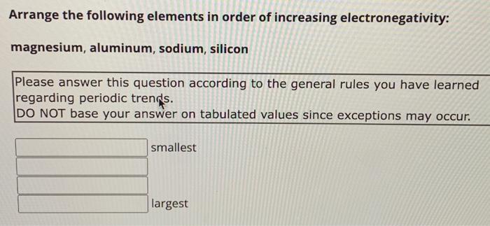 Solved Arrange the following elements in order of increasing | Chegg.com