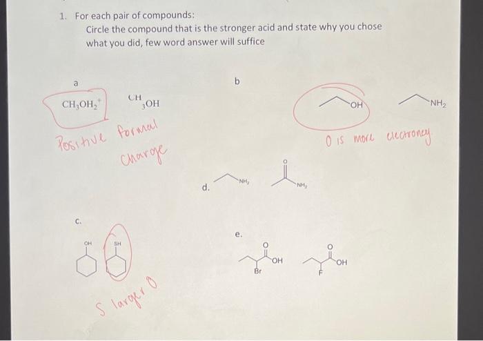 Solved 1. For each pair of compounds: Circle the compound | Chegg.com