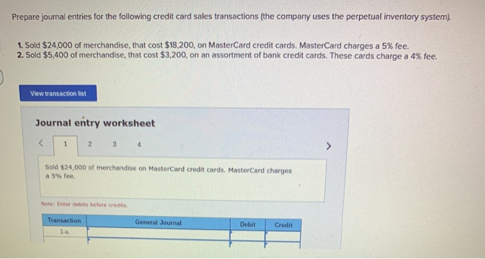 Solved Prepare journal entries for the following credit card | Chegg.com