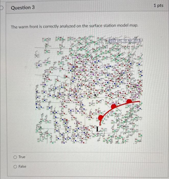 Solved The warm front is correctly analyzed on the surface | Chegg.com