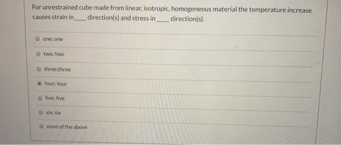 Solved For unrestrained cube made from linear, isotropic, | Chegg.com