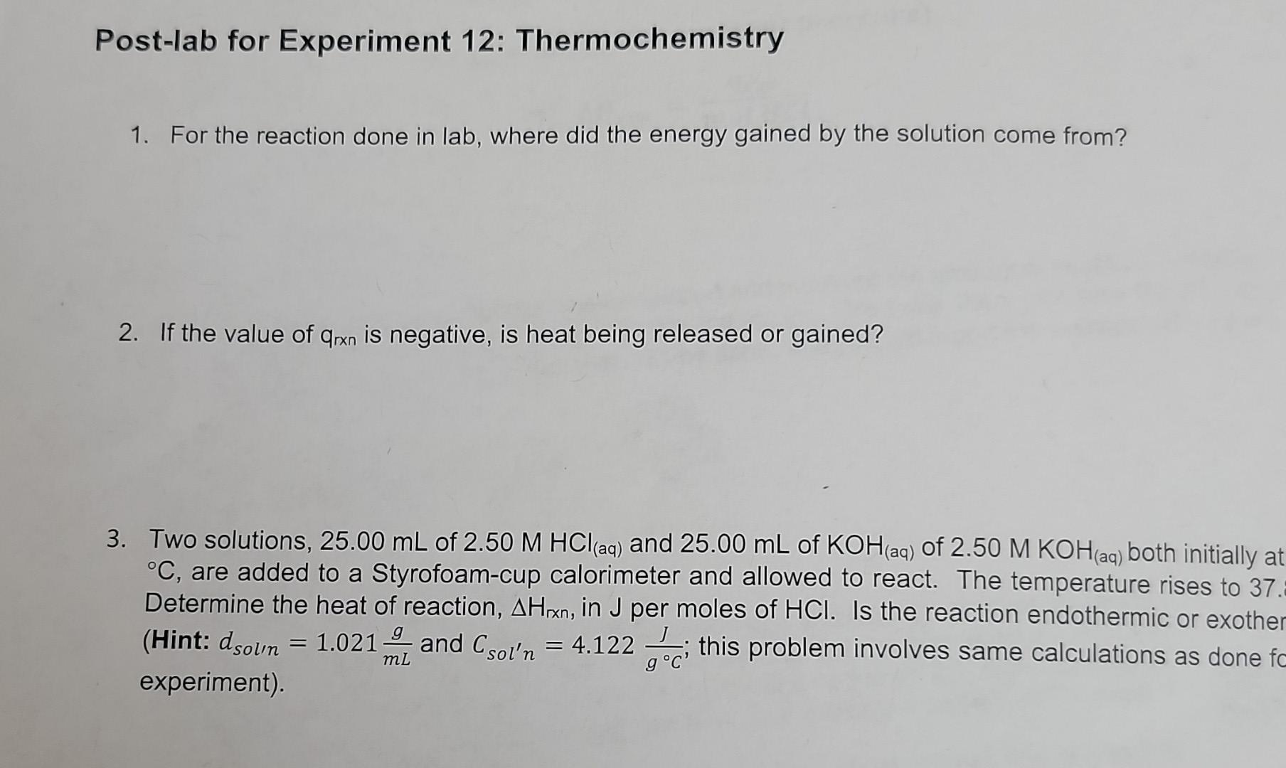 Report Sheet for Experiment 12: | Chegg.com