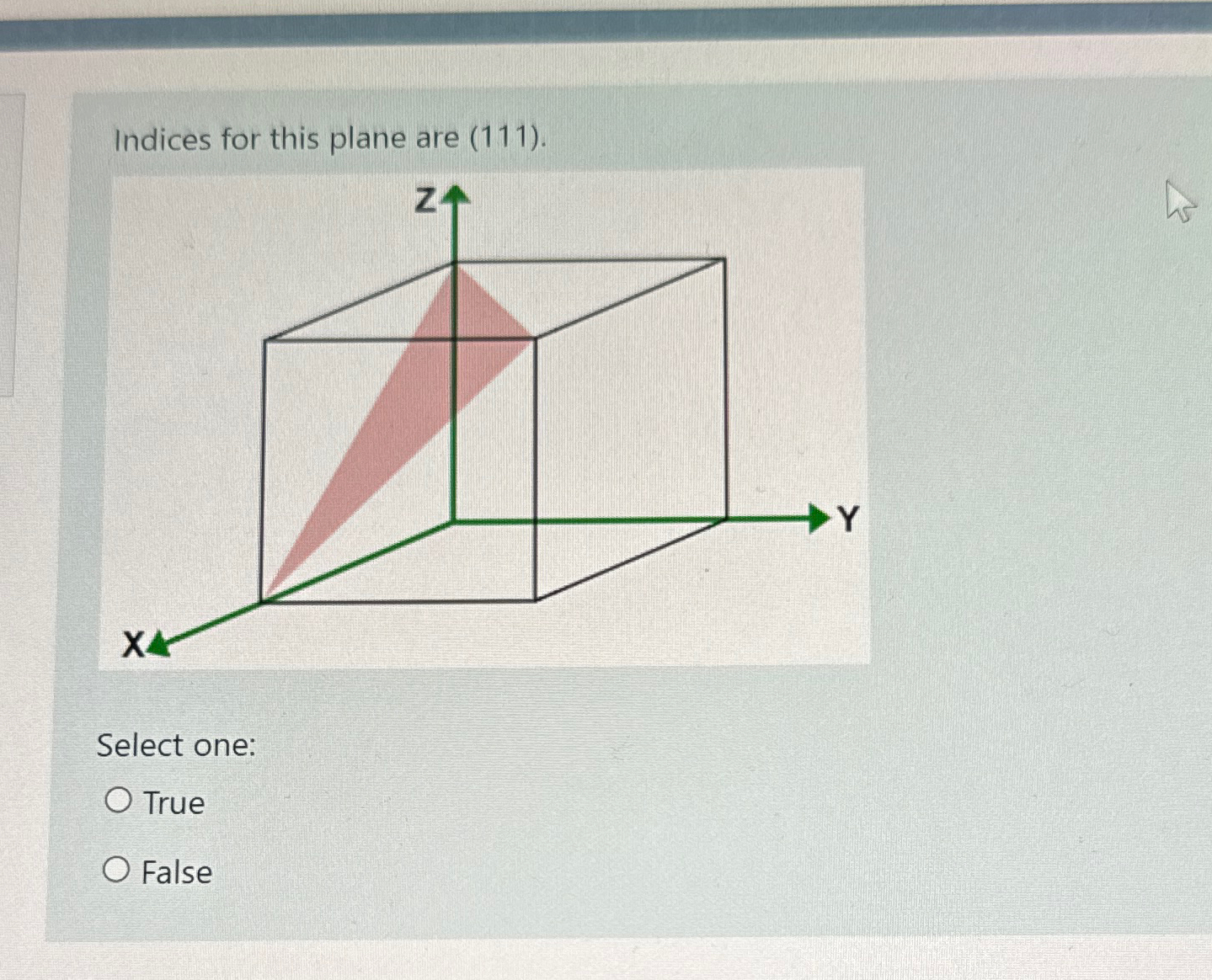 Indices for this plane are (111).Select one:TrueFalse | Chegg.com