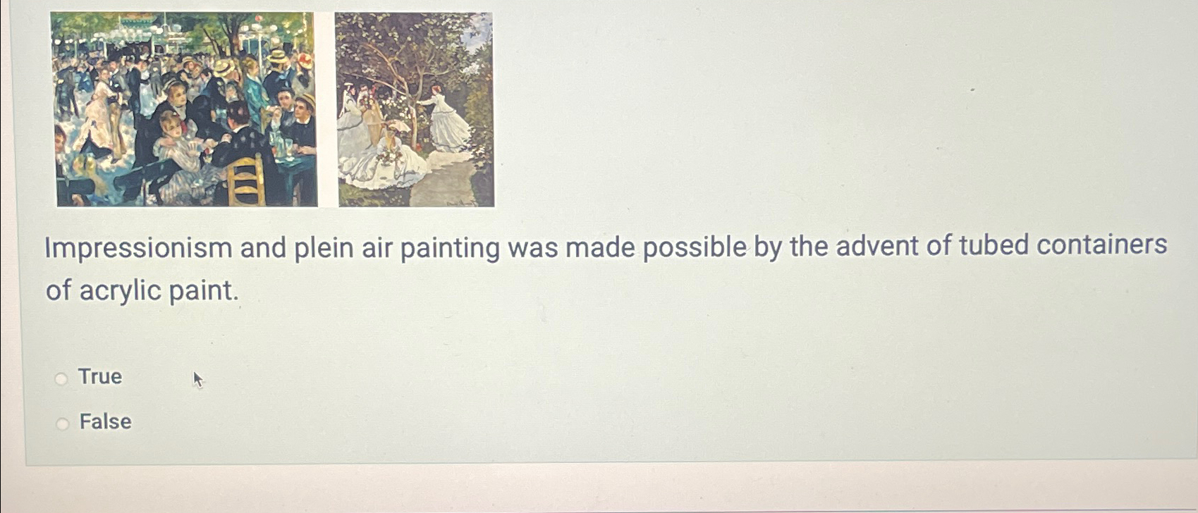 Solved Impressionism and plein air painting was made | Chegg.com