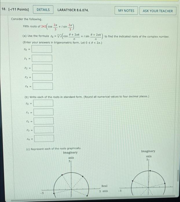 Solved LARAT10CR 8.6.074consider the following. Fifth roots | Chegg.com