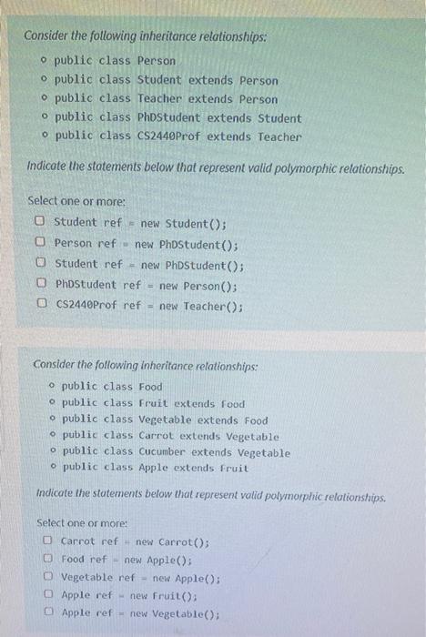 Solved Consider the following inheritance relationships: | Chegg.com