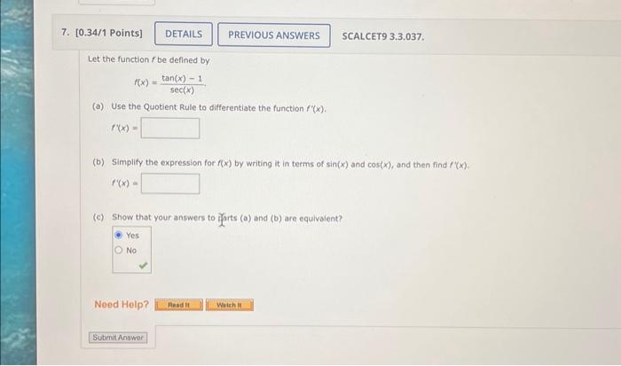 Solved Let the function f be defined by f(x)=sec(x)tan(x)−1 | Chegg.com