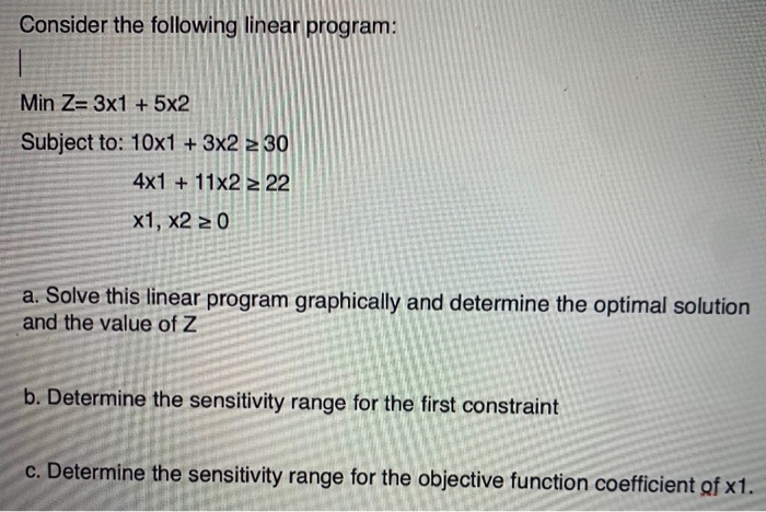 Solved Consider the following linear program: Min Z= 3x1 + | Chegg.com